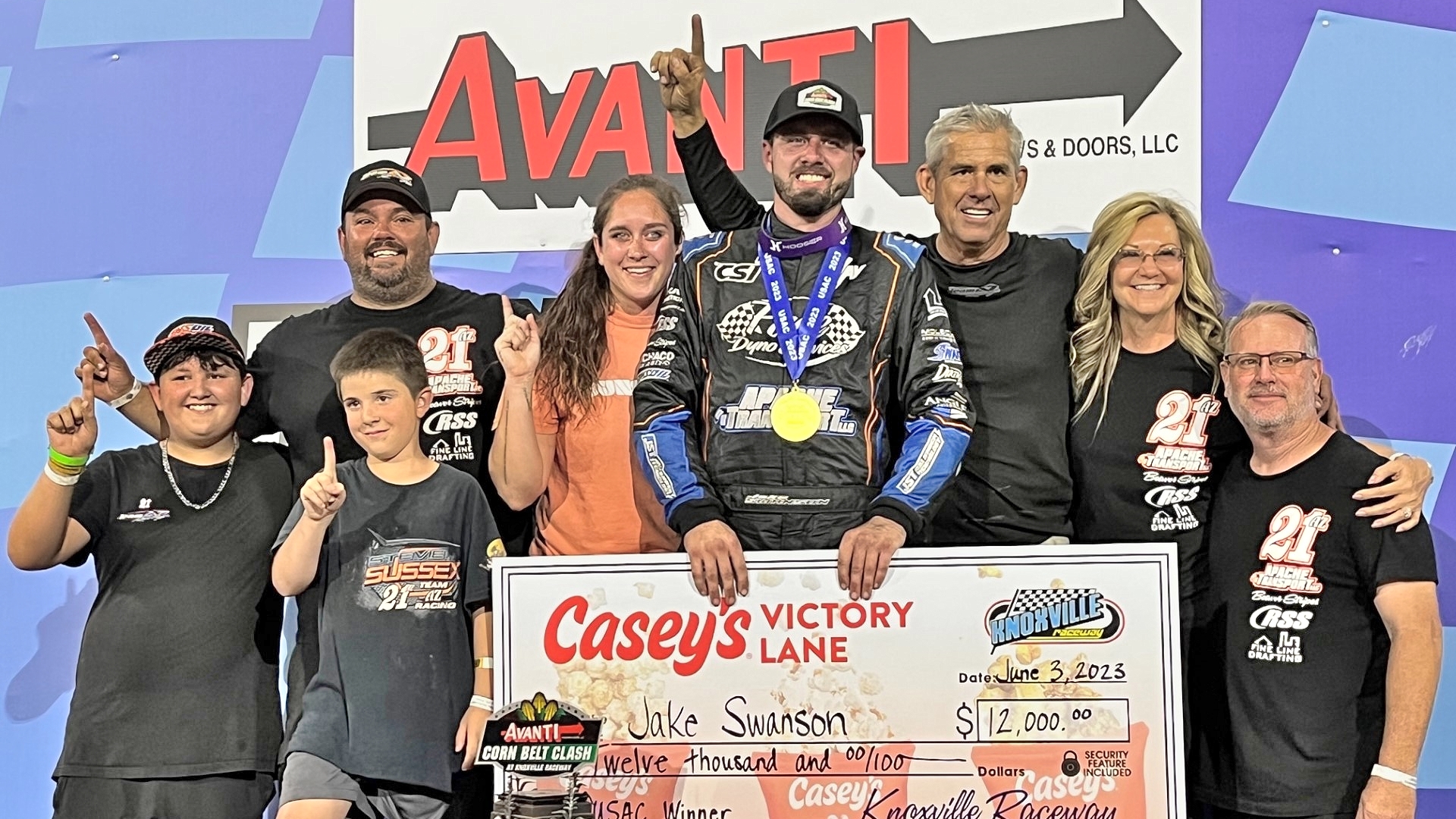 JAKE SWANSON CELEBRATES CORN BELT $1200 WIN - Speedway Illustrated News